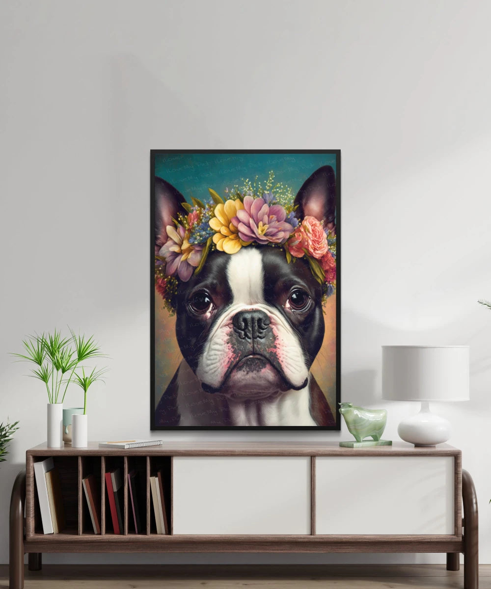 Flower Tiara Boston Terrier Wall Art Poster