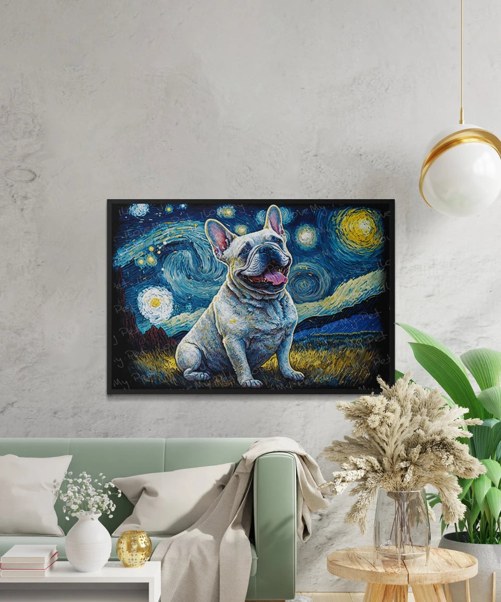 Starry Night Serenade White Frenchie Wall Art Poster