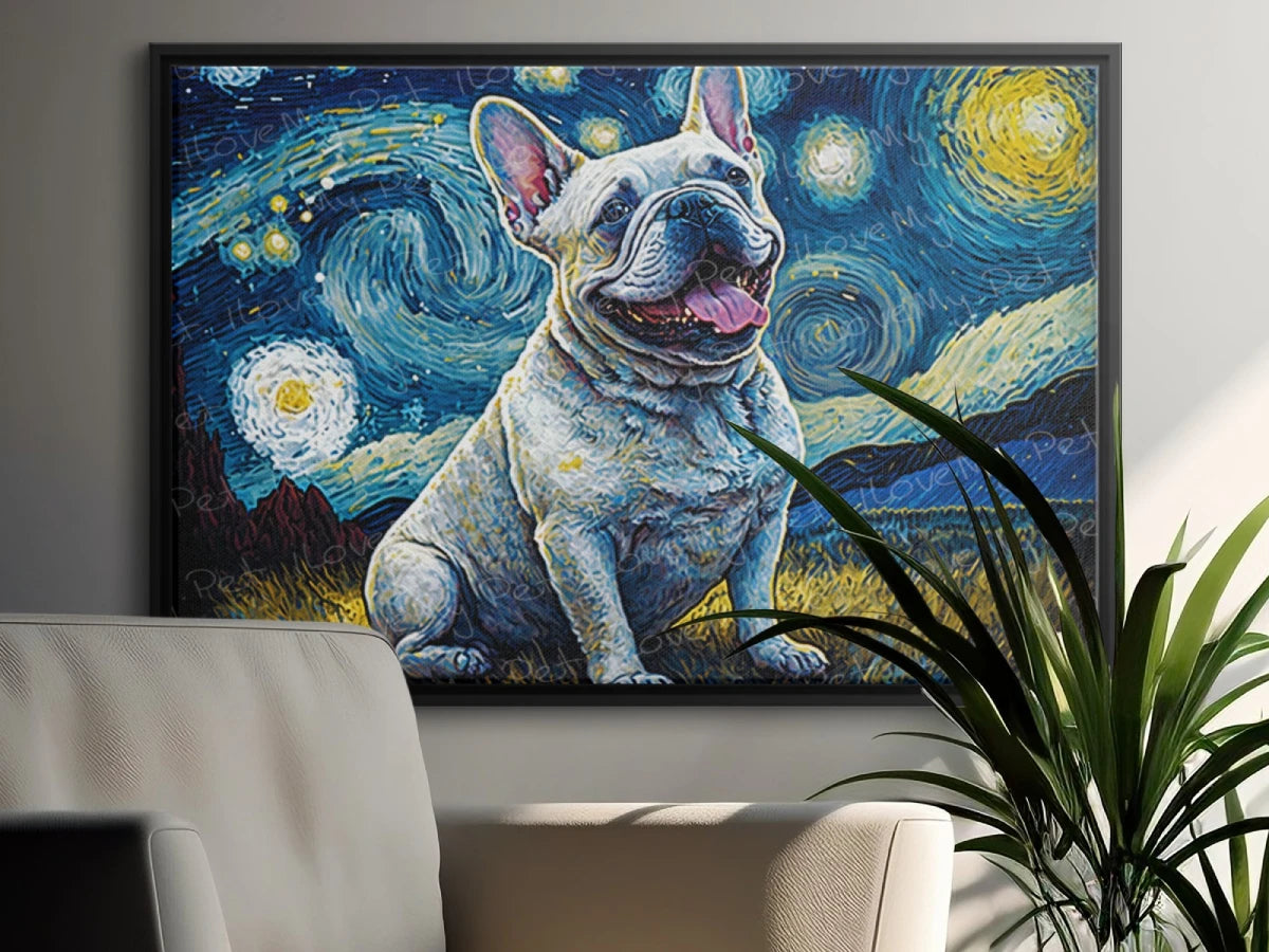Starry Night Serenade White Frenchie Wall Art Poster