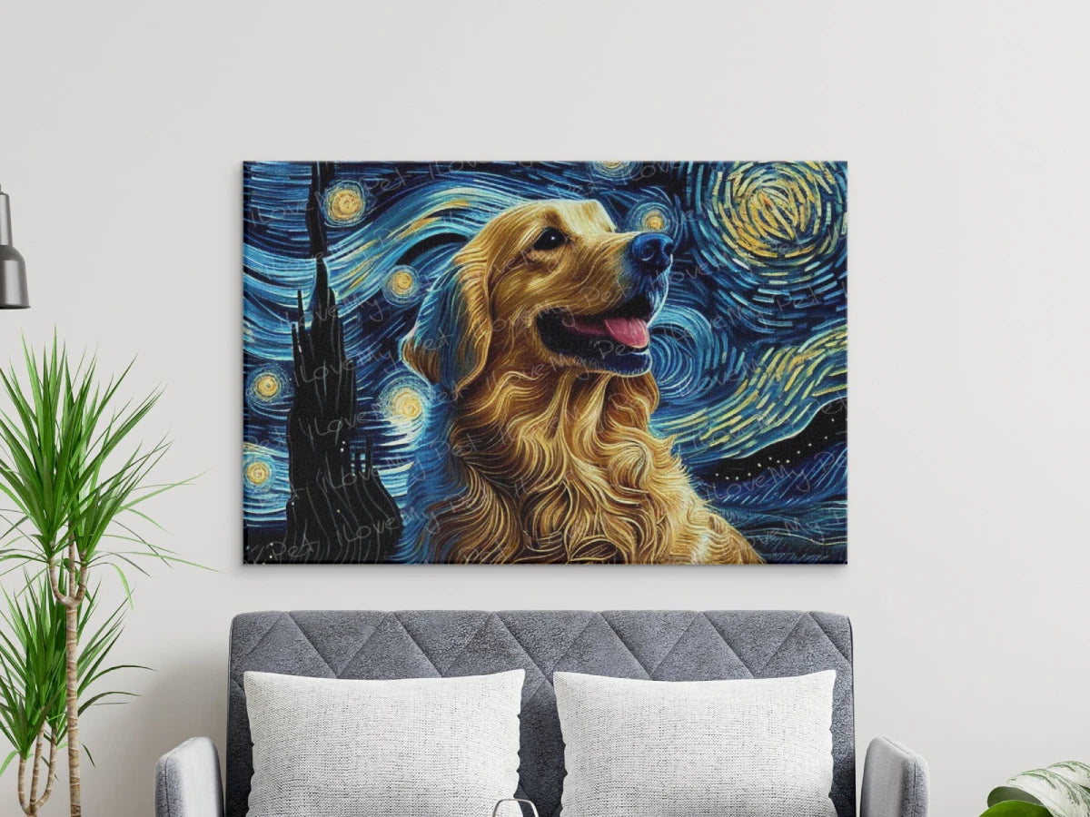Starry Night Serenade Golden Retriever Wall Art Poster