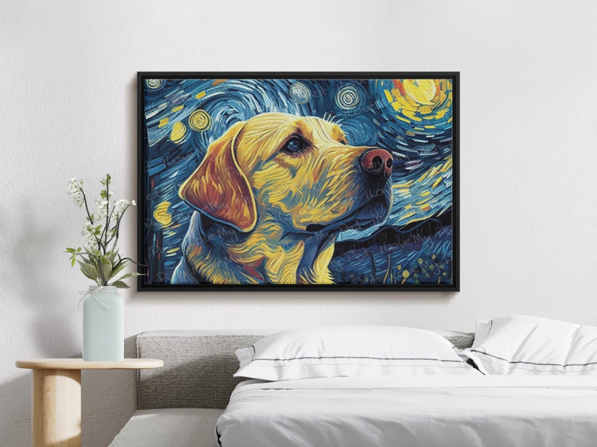 Starry Night Companion Yellow Labrador Wall Art Poster