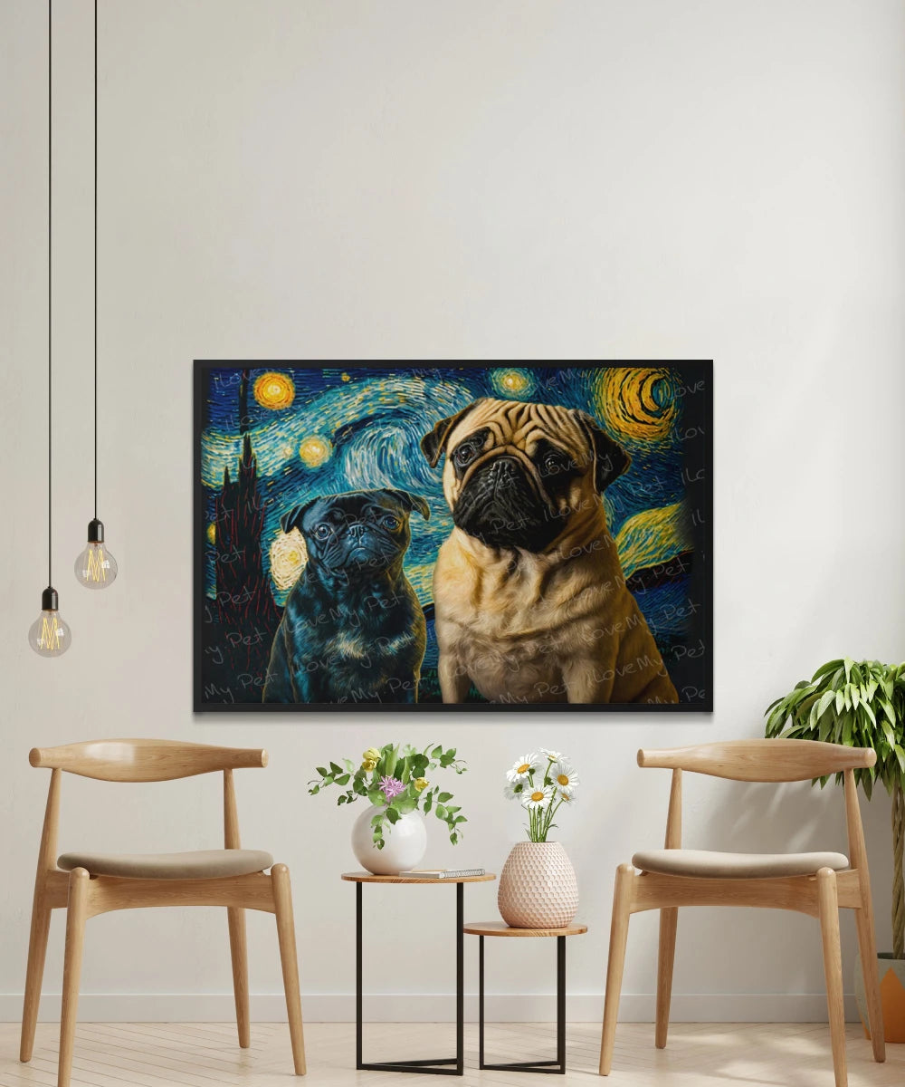 Galaxy Guardians Fawn and Black Pug Wall Art Poster