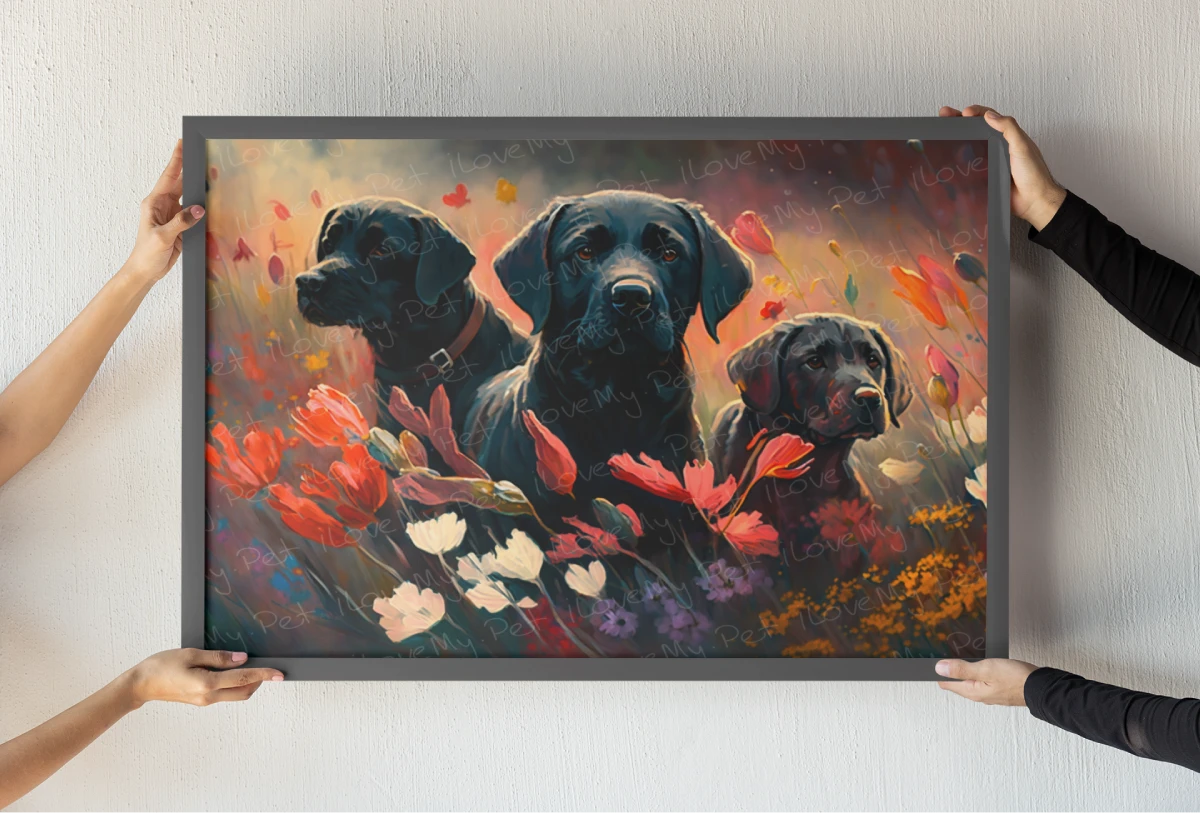 Black Lab Floral Symphony Wall Art Poster