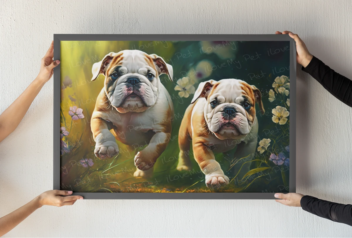 Buttercup Field English Bulldogs Wall Art Poster