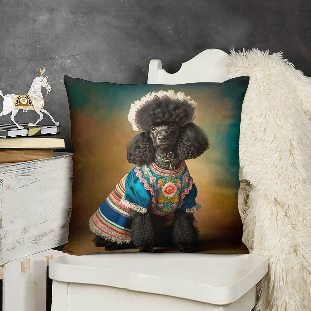 Elegance Noire Black Poodle Plush Pillow Case