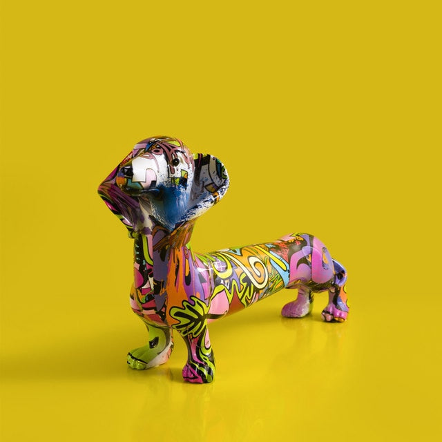 Extra Long Dachshund Graffiti Design Multicolor Resin Statues