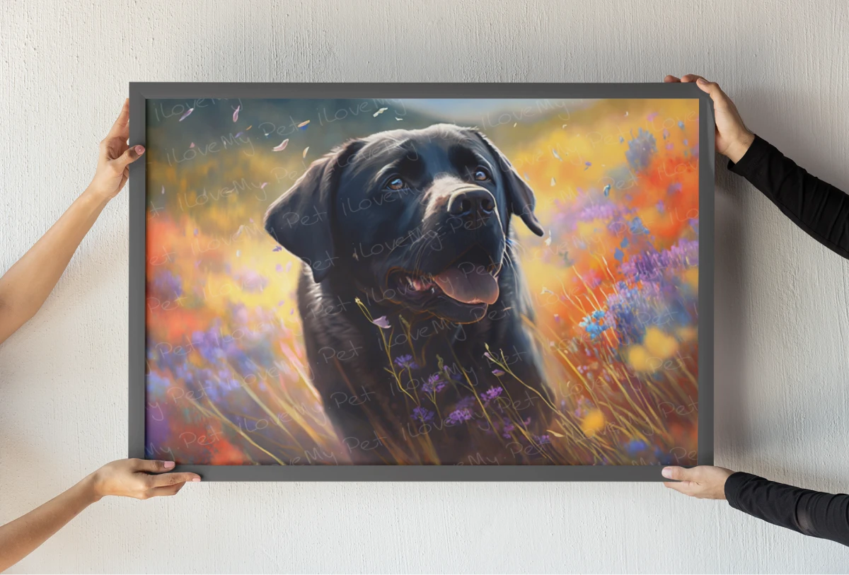 Floral Splendor Black Labrador Wall Art Poster