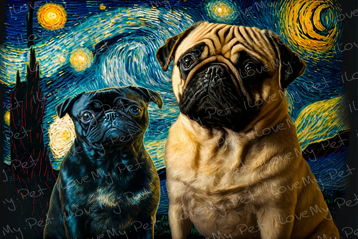 Galaxy Guardians Fawn and Black Pug Wall Art Poster