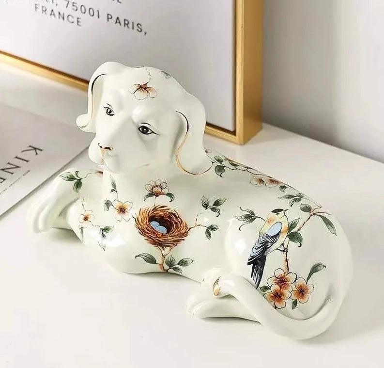 Hand Painted Birdsong Labrador Porcelain Statues