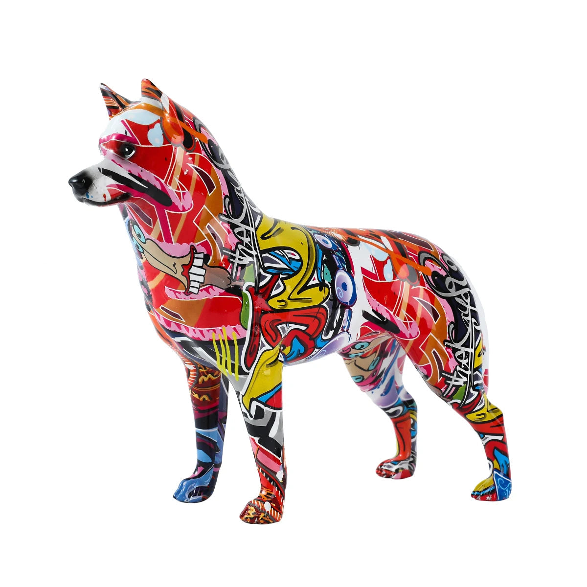 Hydro Dip Graffiti Art Standing Husky Statue