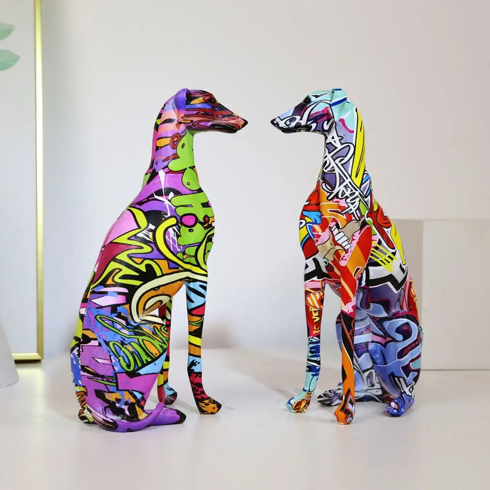 Hydro Drip Art Sitting Greyhound / Whippet Statues