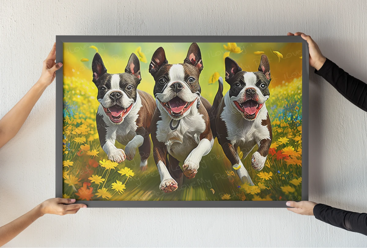 Joyful Frolic Boston Terriers Wall Art Poster