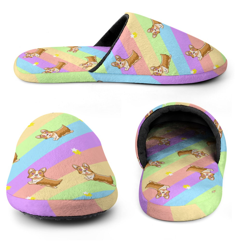 Magical Rainbow Corgis Women's Cotton Mop Slippers