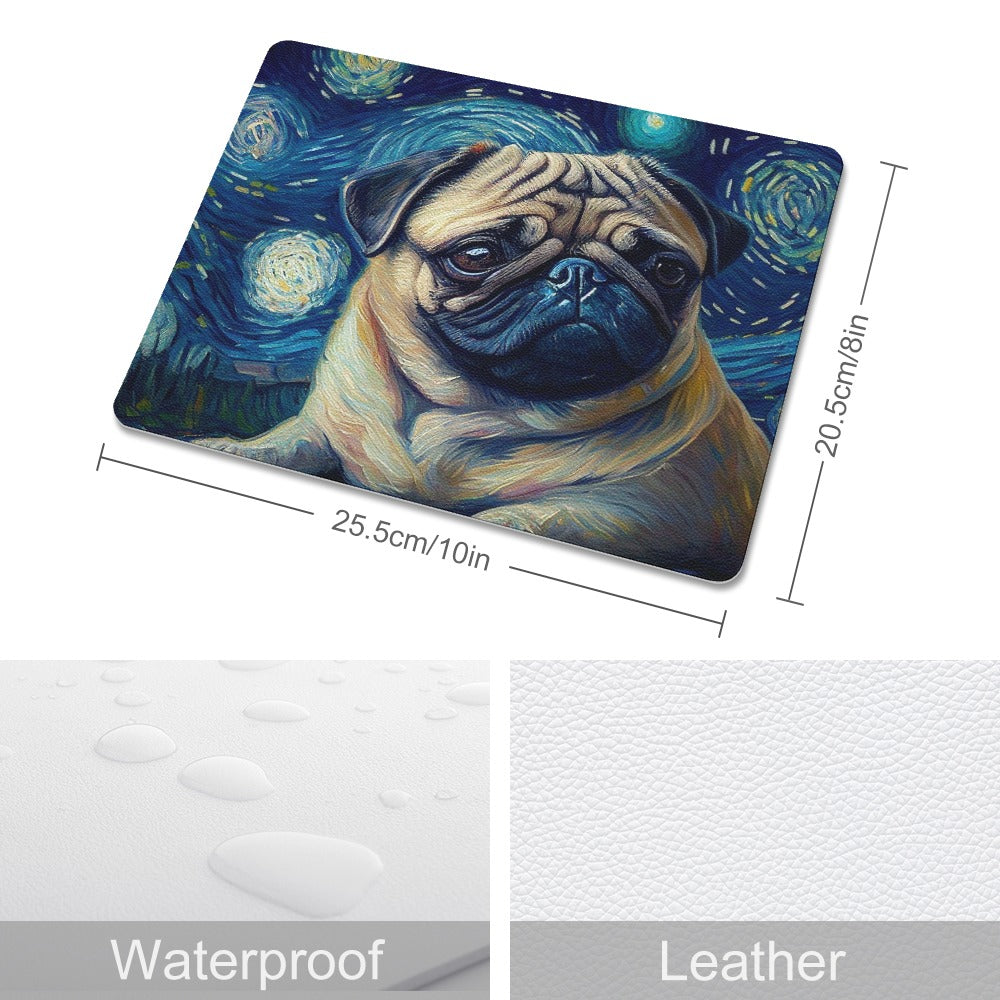 Milky Way Fawn Pug Leather Mouse Pad
