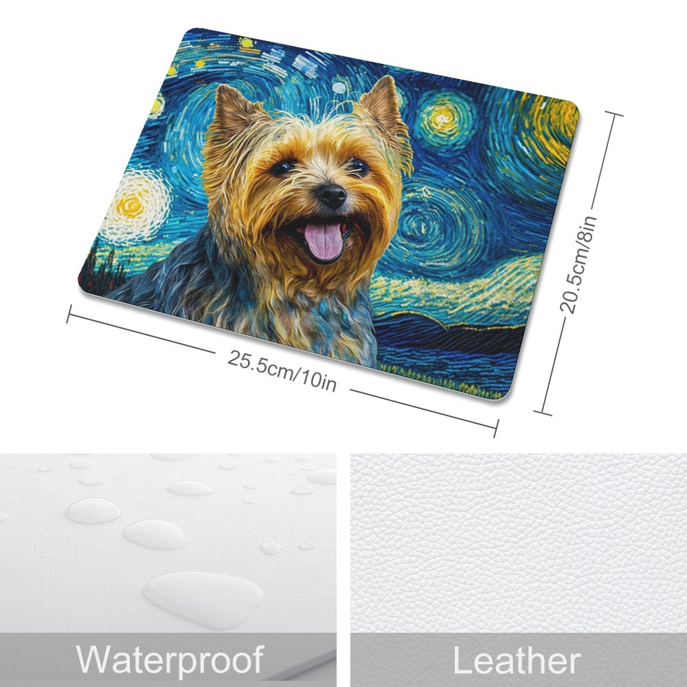 Milky Way Yorkshire Terrier Leather Mouse Pad
