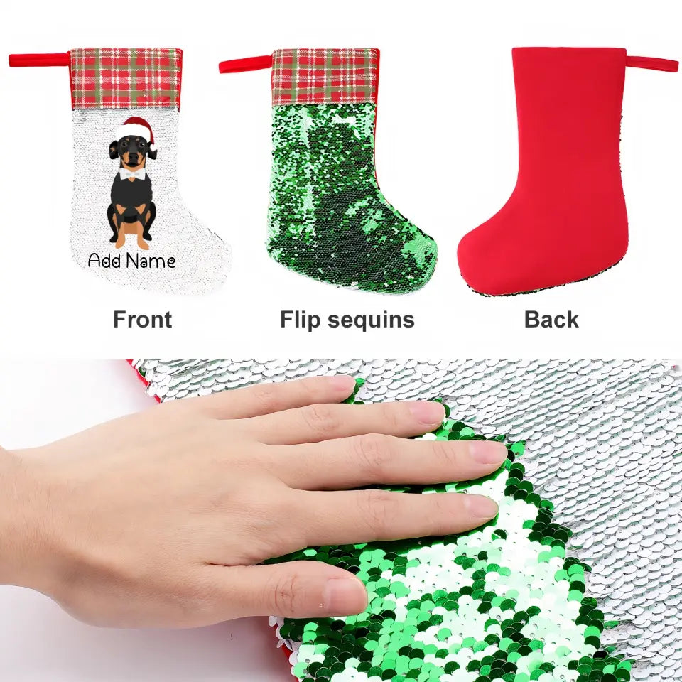 Personalized Dachshund Shiny Sequin Christmas Stocking