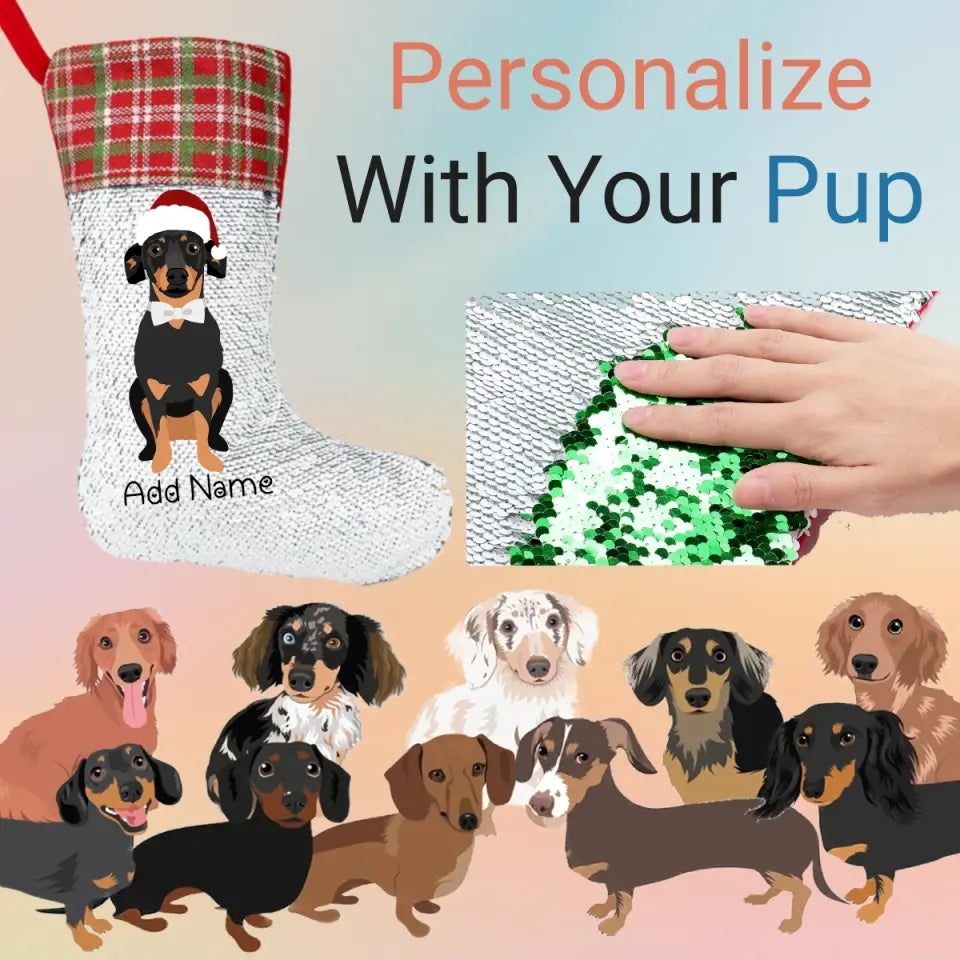 Personalized Dachshund Shiny Sequin Christmas Stocking