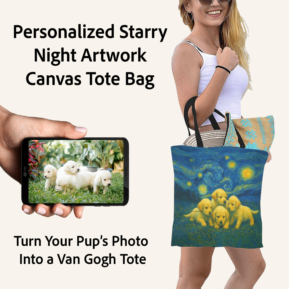 Personalized Starry Night Artwork Whippet Canvas Tote Bags