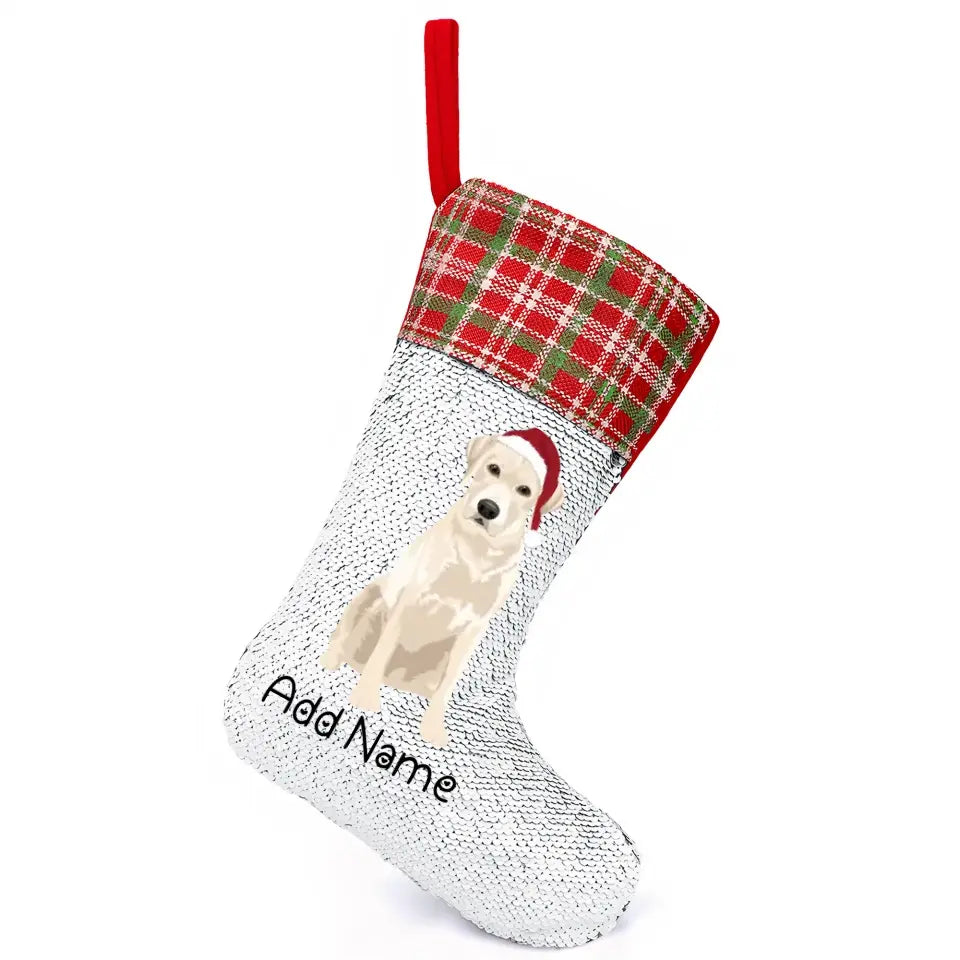 Personalized Yellow Labrador Shiny Sequin Christmas Stocking