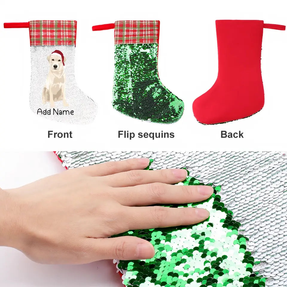 Personalized Yellow Labrador Shiny Sequin Christmas Stocking
