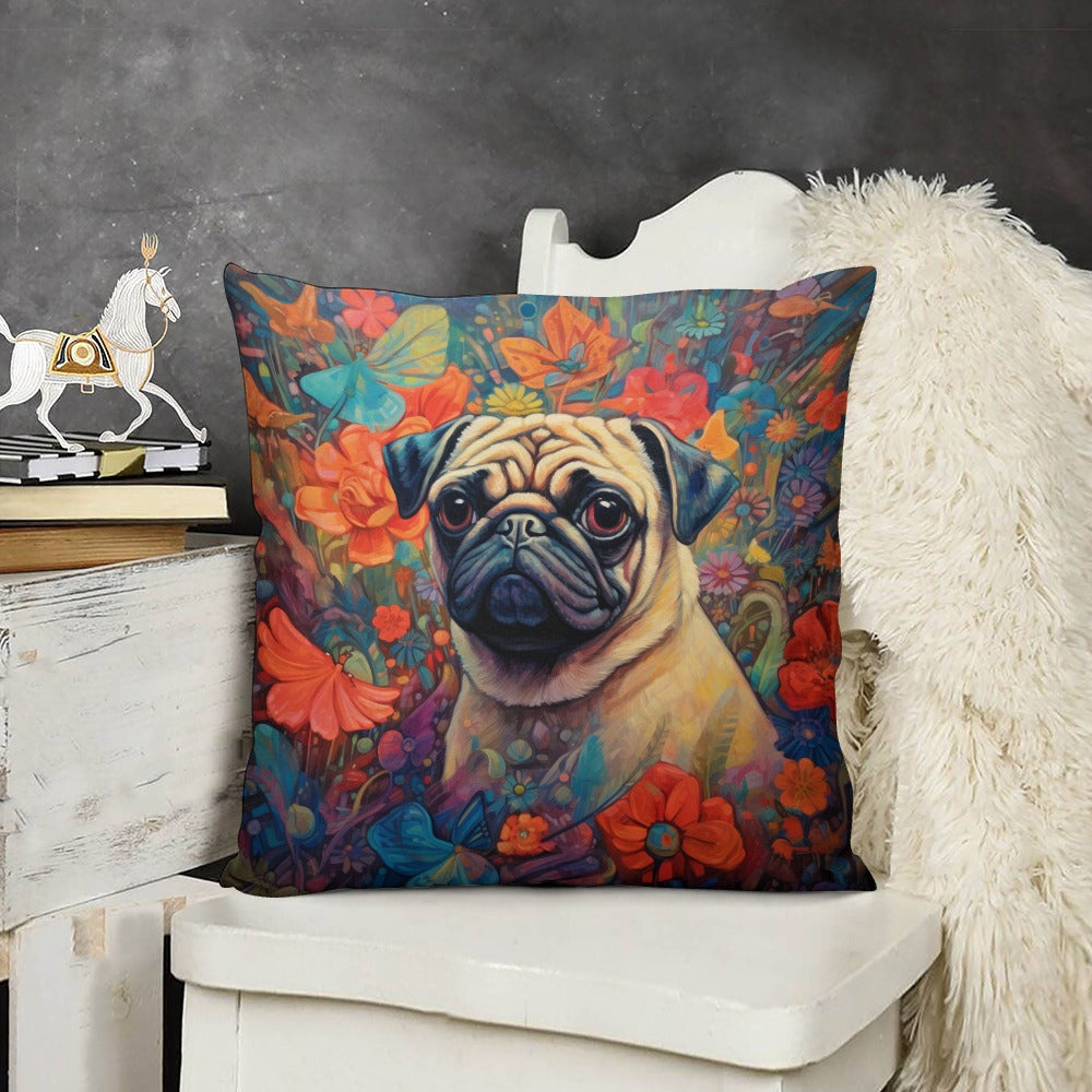 Pug in Bloom Plush Pillow Case
