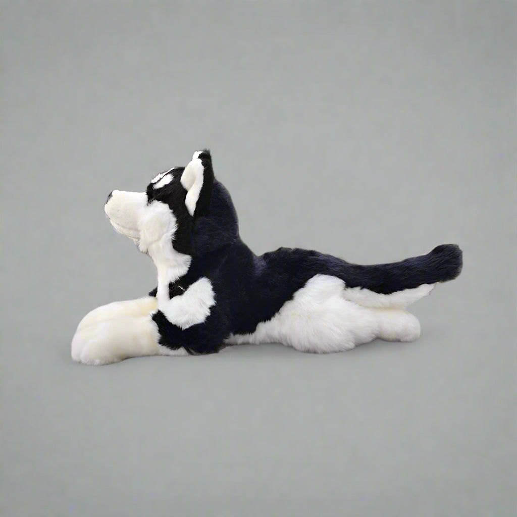 Realistic Belly Flop Black and White Husky Stuffed Animal Plush Toy
