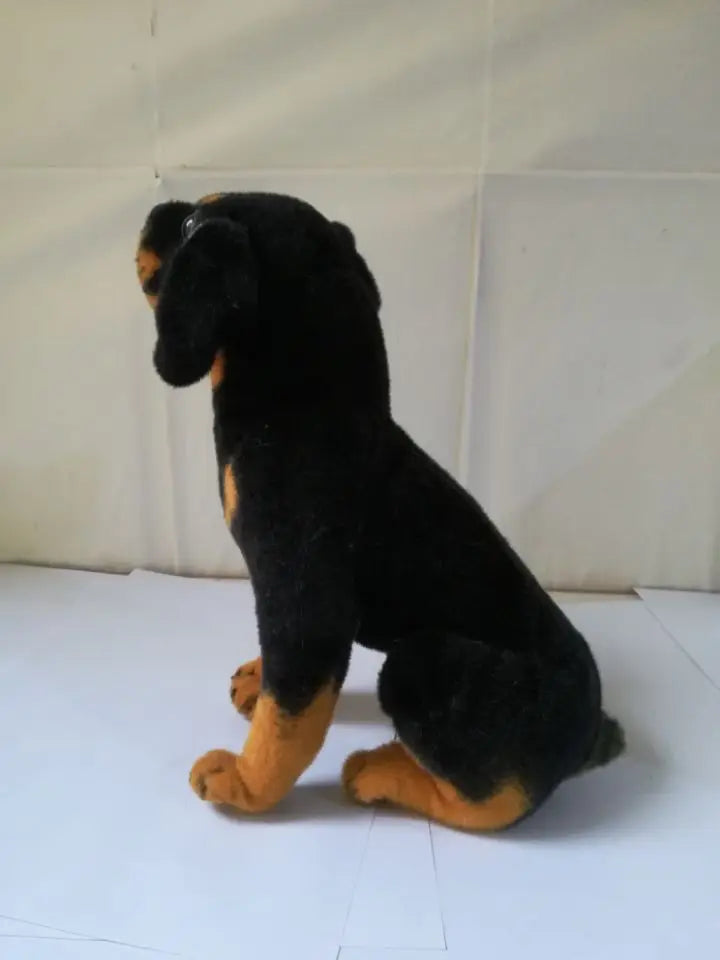 Realistic Curious Sitting Rottweiler Stuffed Animal Plush Toy
