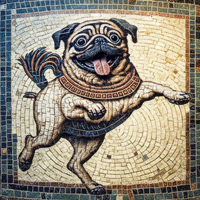Roman Mosaic Merriment Pug Wall Art Poster