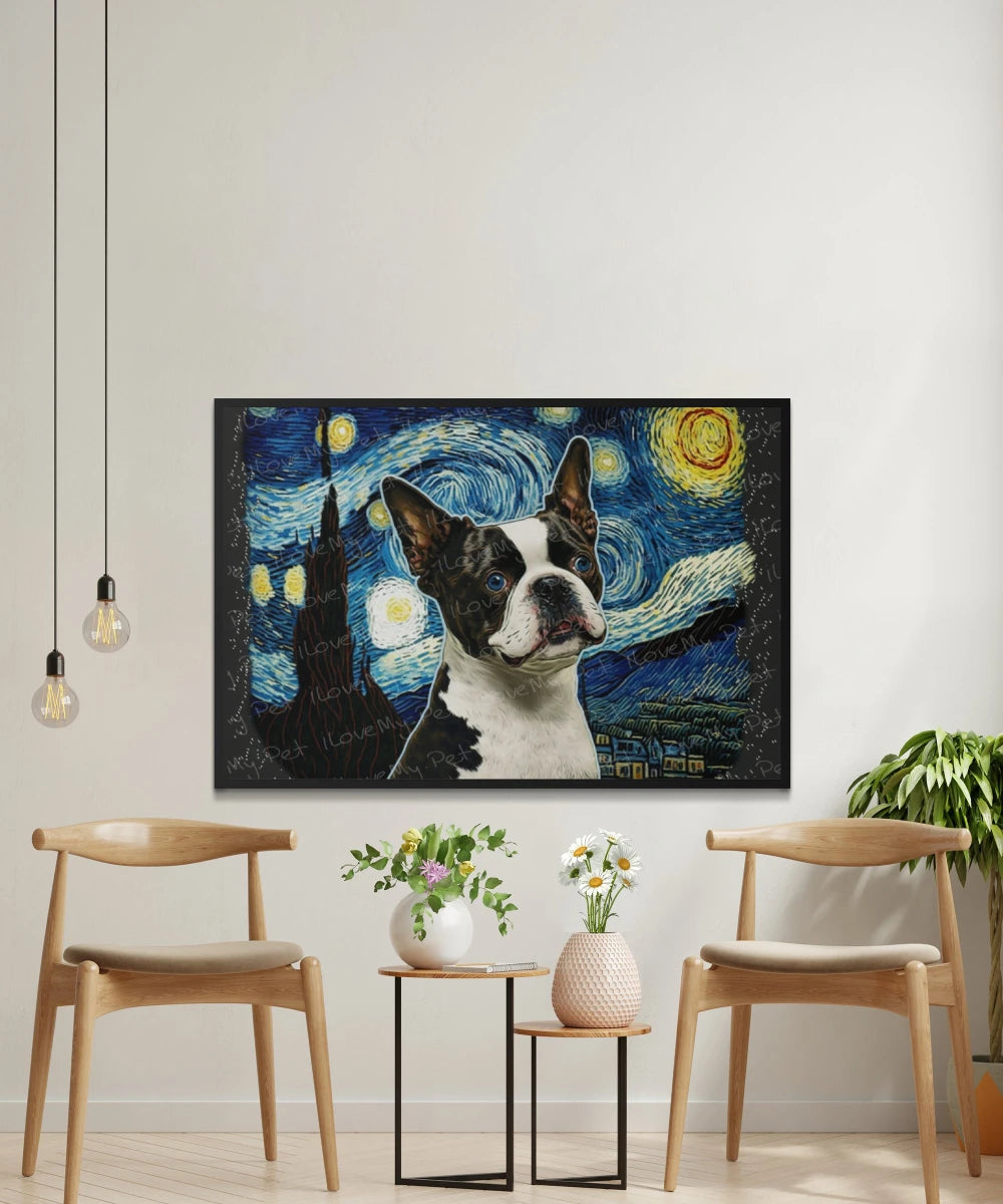 Starry Night Boston Terrier Wall Art Poster