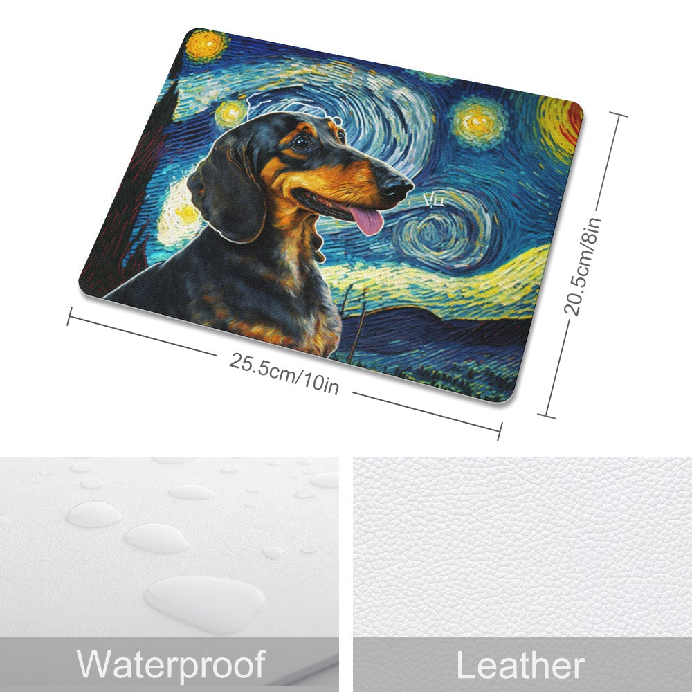 Starry Night Serenade Dachshund Leather Mouse Pad