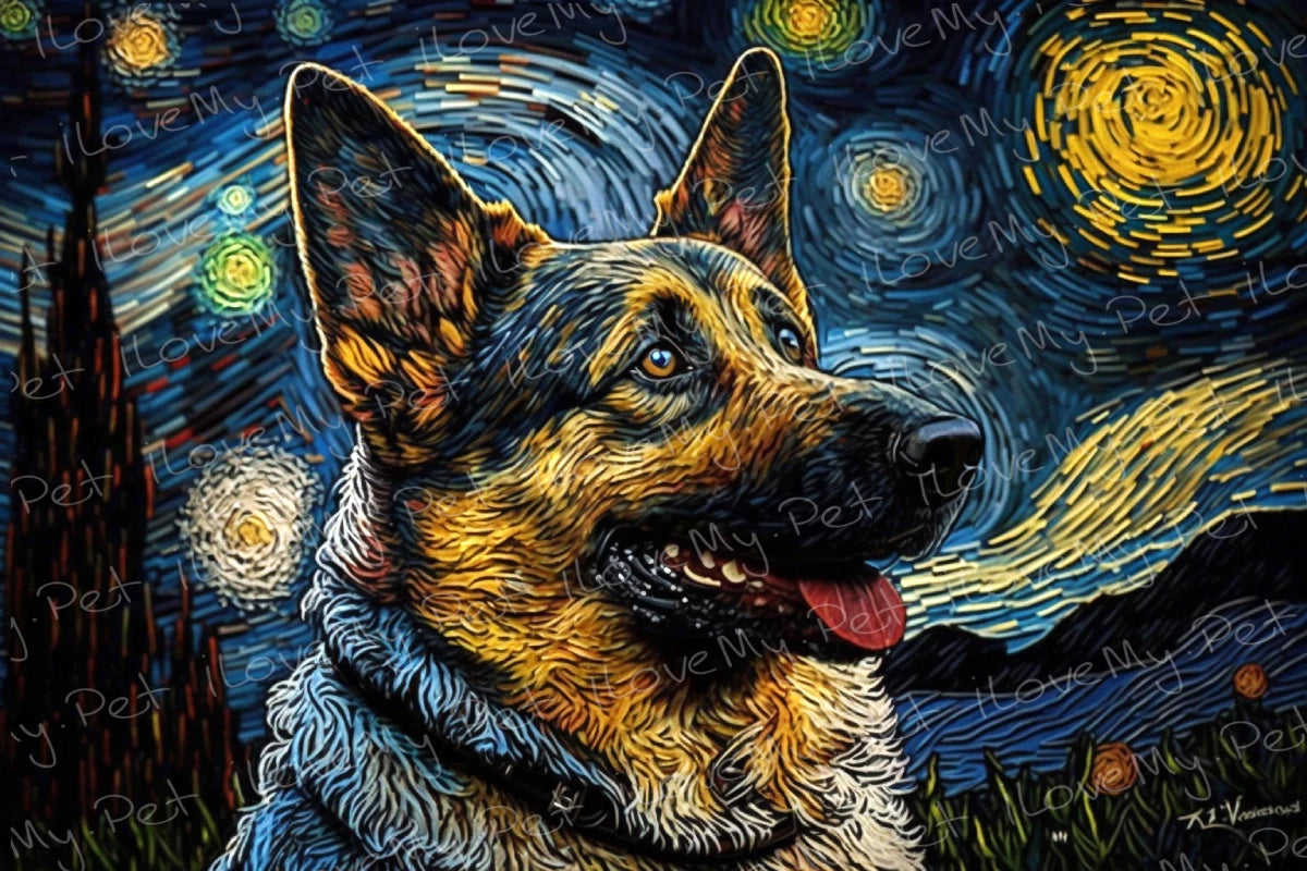 Starry Night Serenade German Shepherd Wall Art Poster