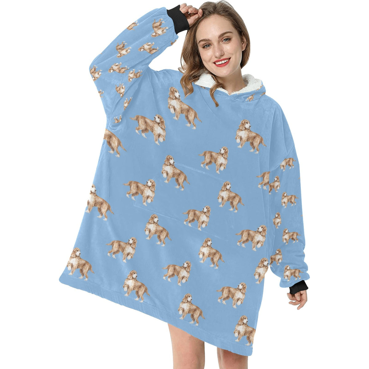 Watercolor Orange White Cocker Spaniels Blanket Hoodie - 9 Colors
