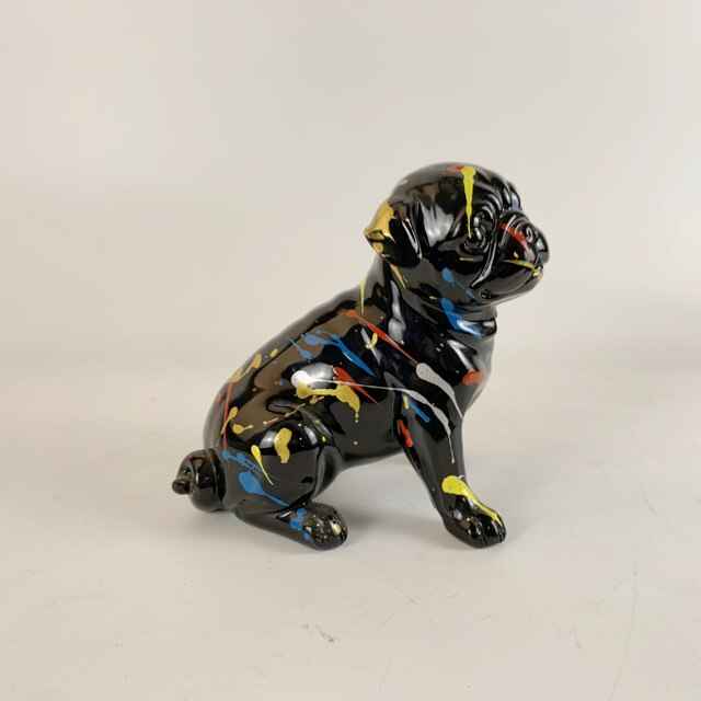 Colorful Black Pug Love Resin Statues
