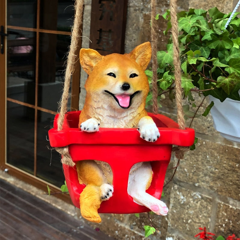 Swinging Shiba Inu Garden Statue